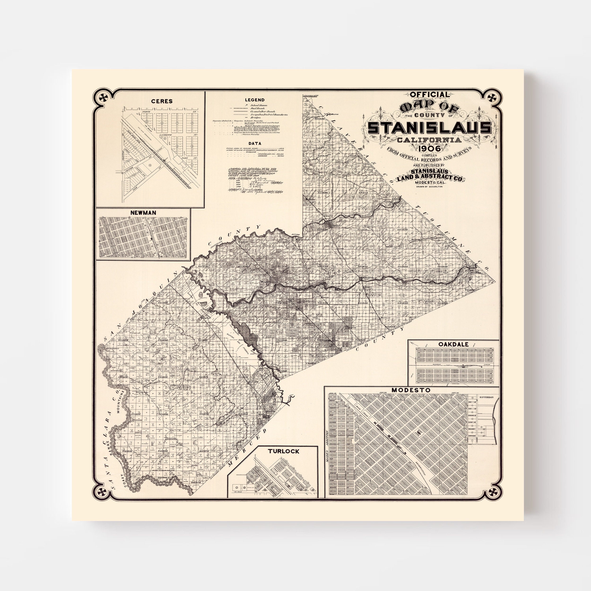 Stanislaus County Map 1906, Vintage Stanislaus County Map, Old ...