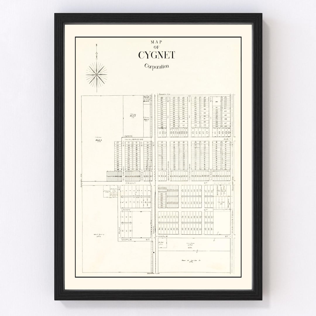Cygnet Map 1912, Vintage Cygnet Map, Old Cygnet Ohio Art, Wall Art Gift ...