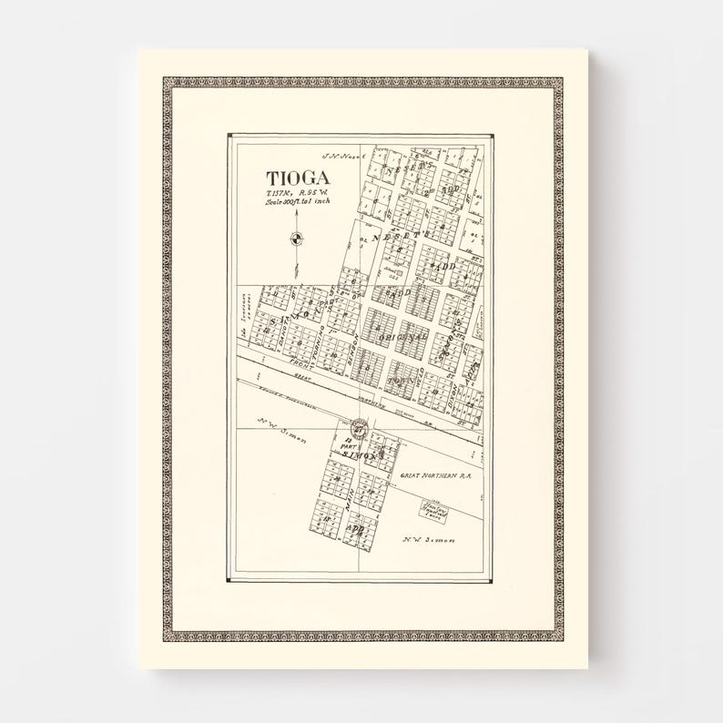 Tioga Map 1937, Vintage Tioga Map, Old Tioga North Dakota Art, Wall Art ...