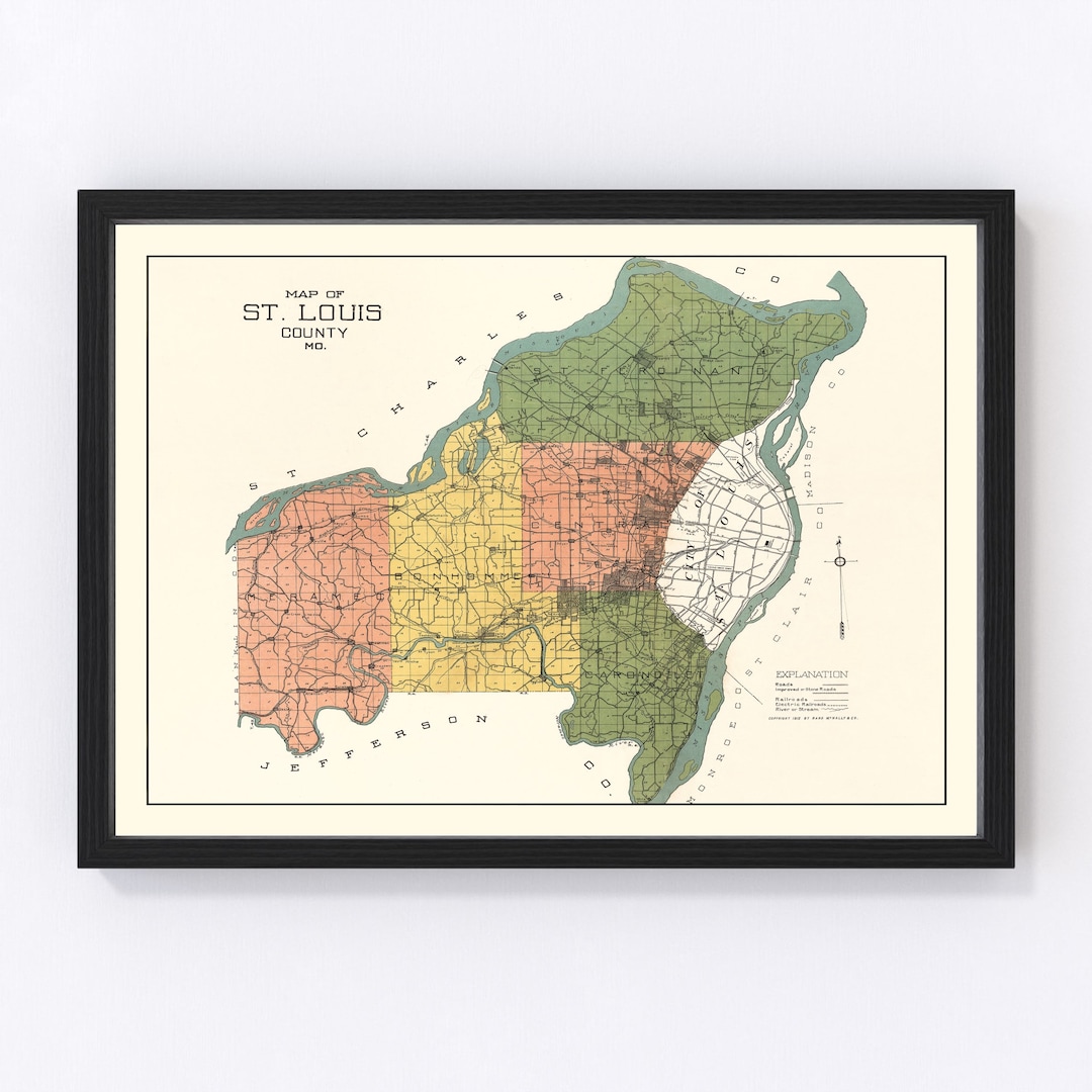 St. Louis County Map 1912, Vintage St. Louis County Map, Old St. Louis ...