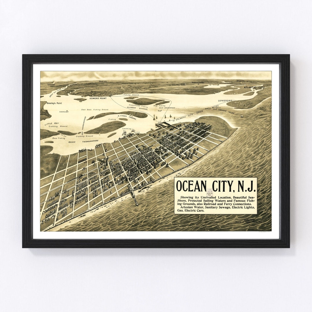 Ocean City Map 1903 - Old Map of Ocean City New Jersey Art Vintage ...