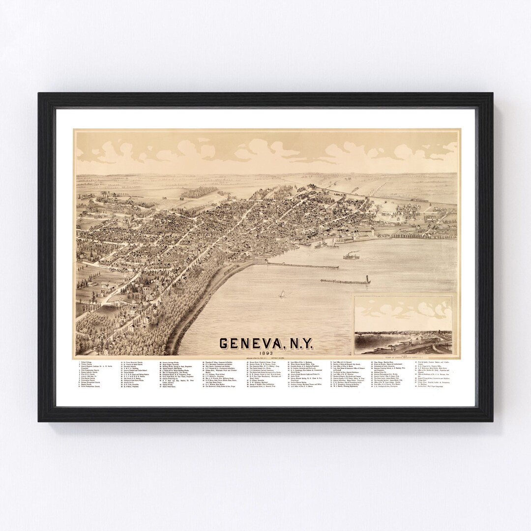 Geneva Map 1893 - Old Map of Geneva New York Art Vintage Print Framed ...