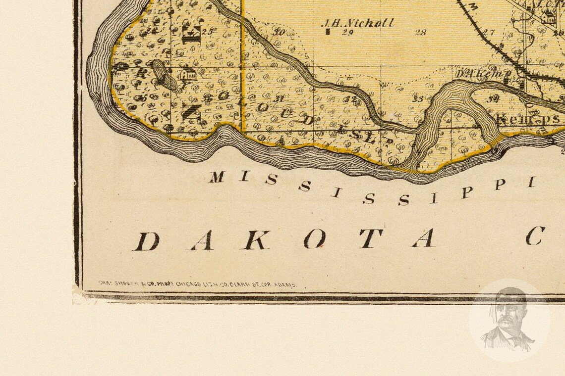 Vintage Washington County MN Map 1874 Old Minnesota Map | Etsy