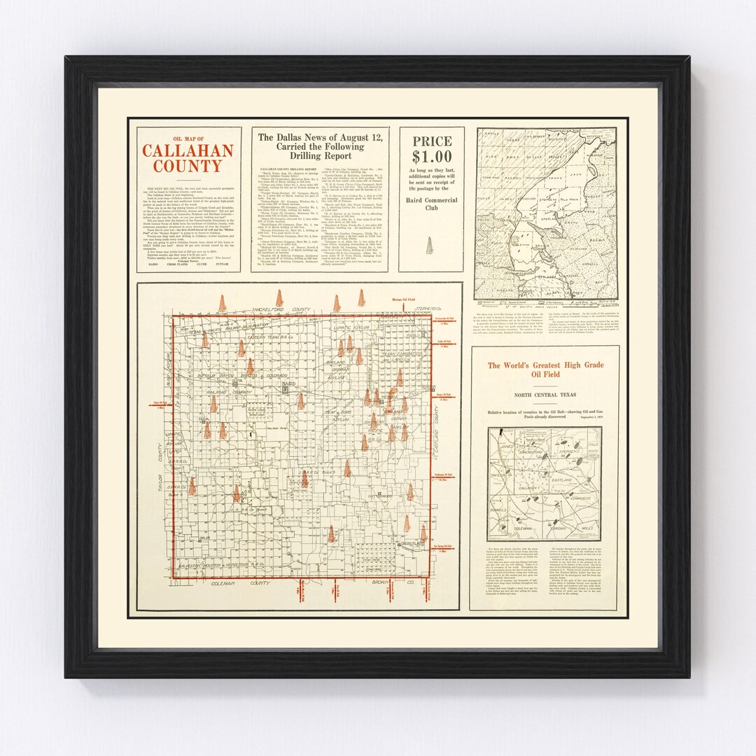 Callahan County Map 1919, Vintage Callahan County Map, Old Callahan ...