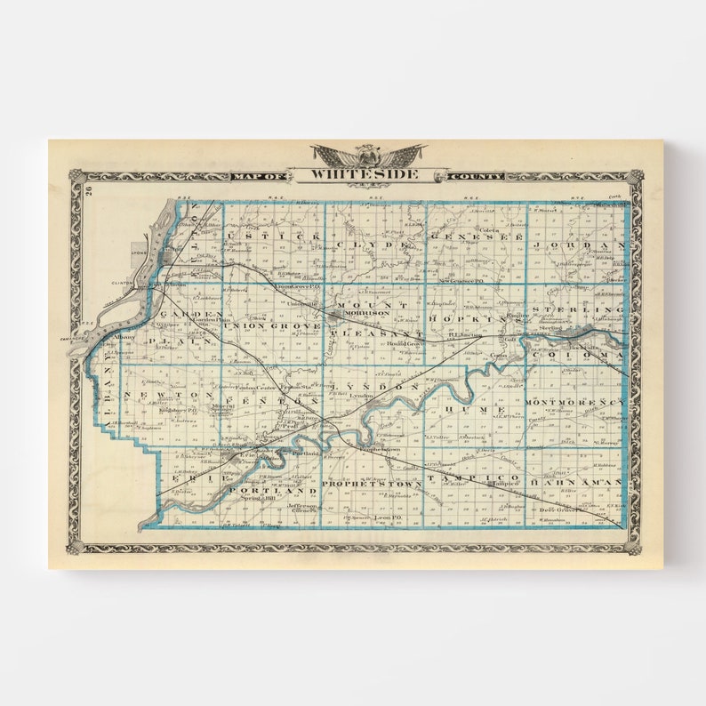 Whiteside County Map 1876, Vintage Whiteside County Map, Old Whiteside ...