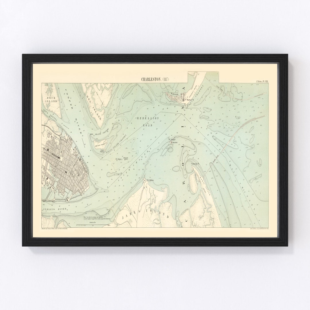 Charleston Map 1887 Old Map of Charleston South Carolina Art Vintage ...