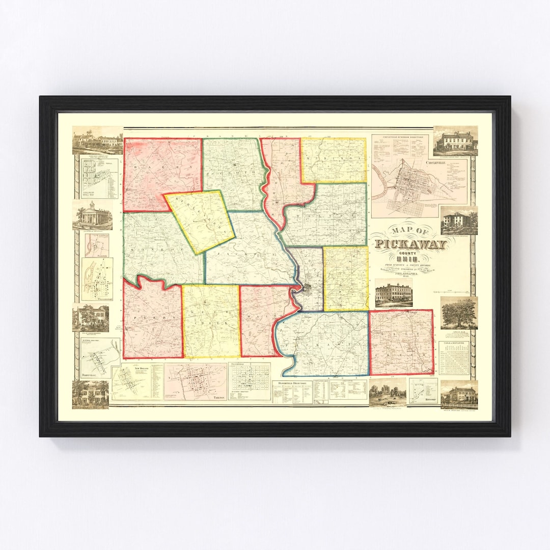 Pickaway County Map 1858, Vintage Pickaway County Map, Old Pickaway ...