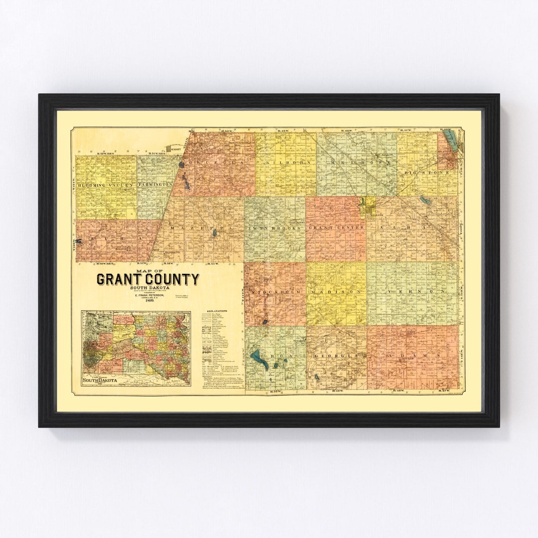 Grant County Map 1899, Vintage Grant County Map, Old Grant County South ...