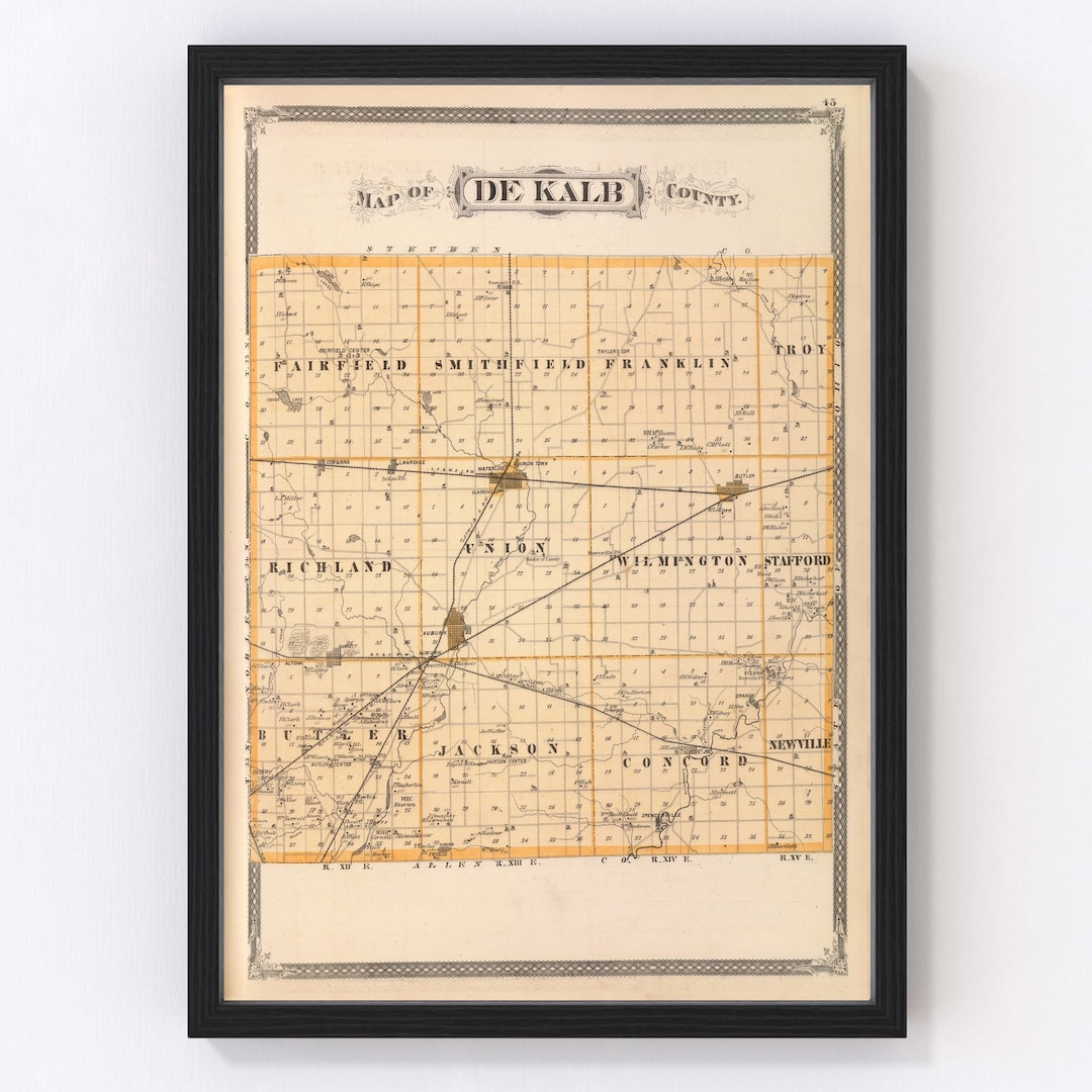 Dekalb County Map 1876, Vintage Dekalb County Map, Old Dekalb County ...