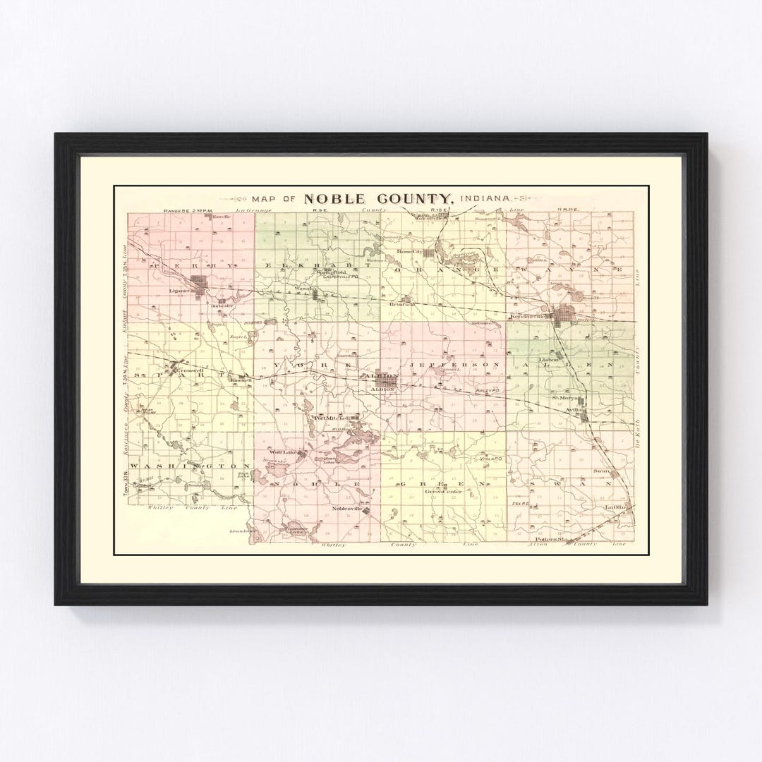 Noble County Map 1893, Vintage Noble County Map, Old Noble County ...