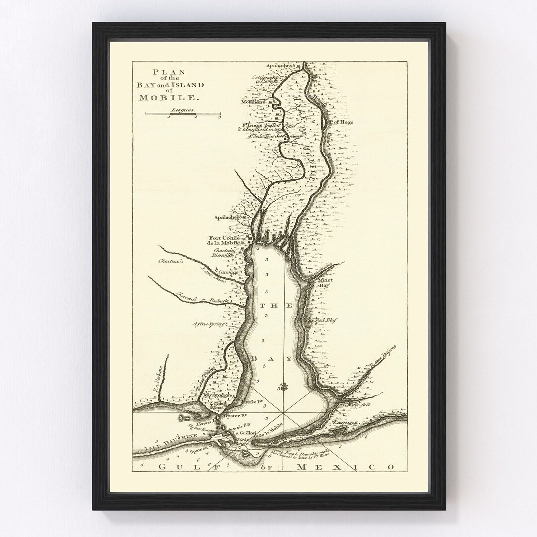 Mobile Map 1763 - Old Map of Mobile Alabama Art Vintage Print Framed ...