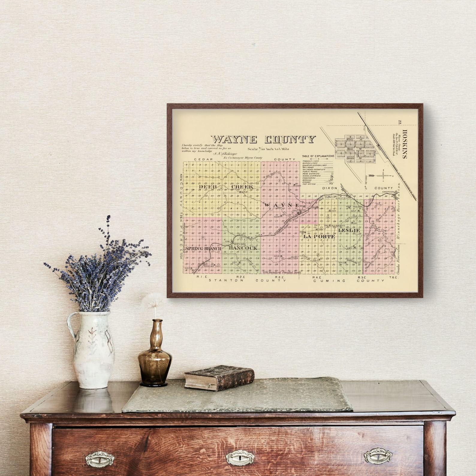 Wayne County Map 1885, Vintage Wayne County Map, Old Wayne County ...