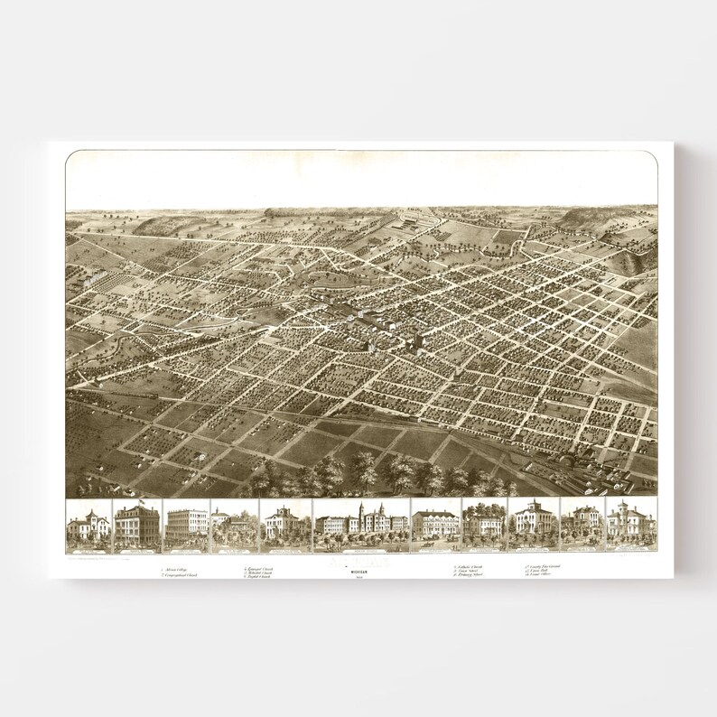 Adrian Map 1866 Old Map of Adrian Michigan Art Vintage Print - Etsy