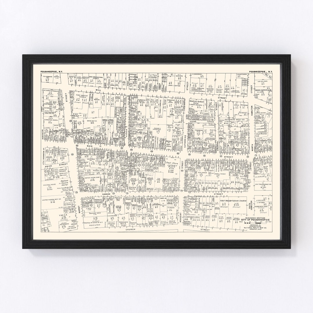 Poughkeepsie Map 1947 Old Map of Poughkeepsie Business Section New York ...