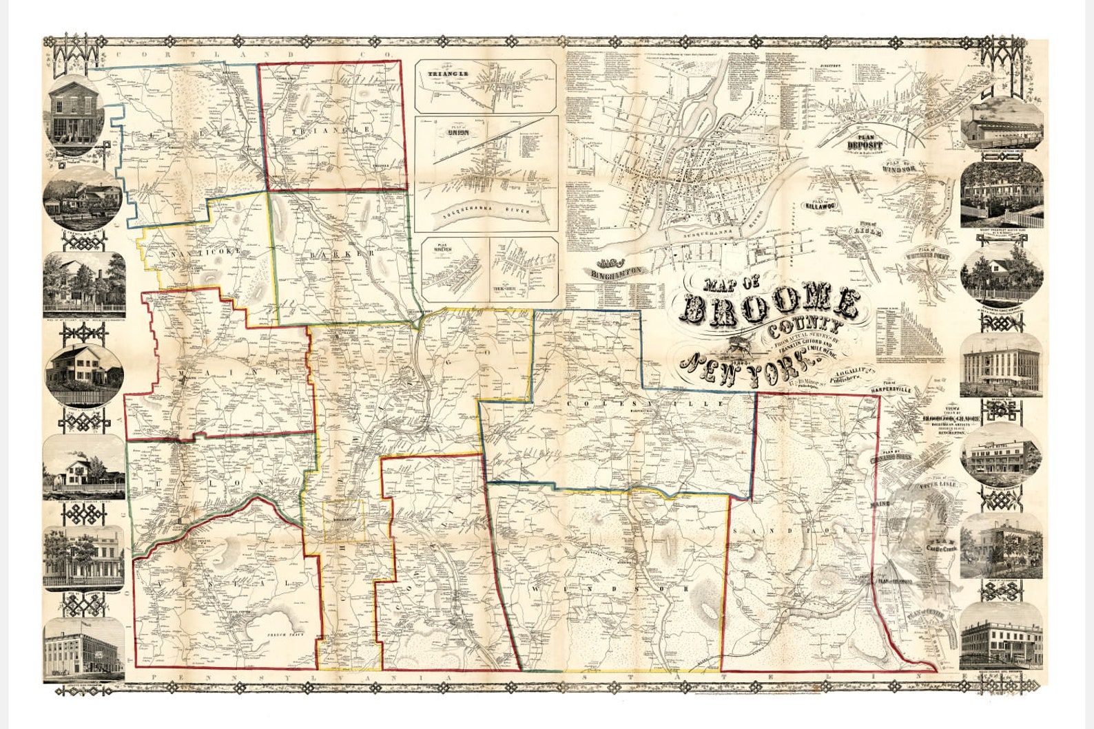 Vintage Broome County Map 1855 Old Map of Broome County New | Etsy