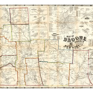 Vintage Broome County Map 1855 Old Map of Broome County New | Etsy