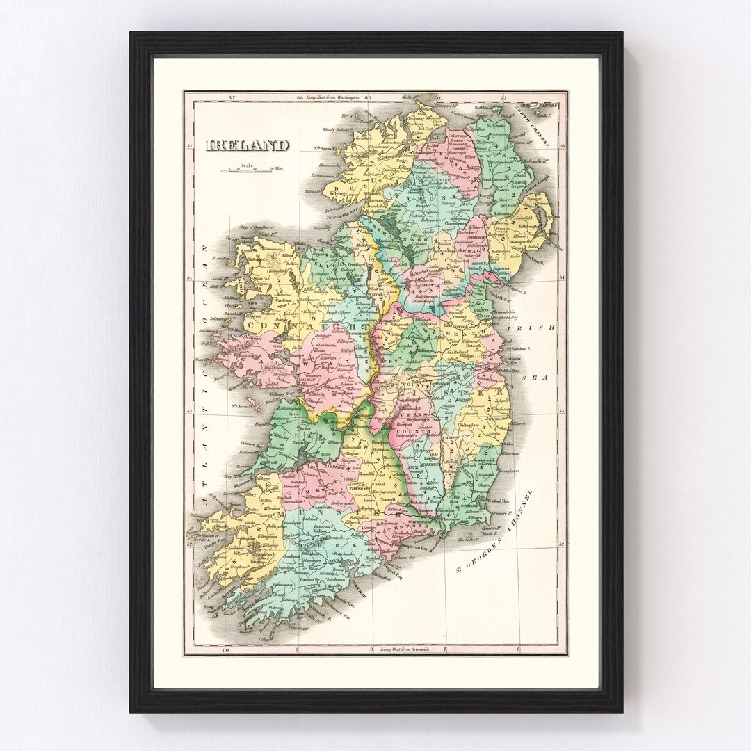 Ireland Map 1827, Vintage Ireland Map, Old Ireland Art, Wall Art Gift ...