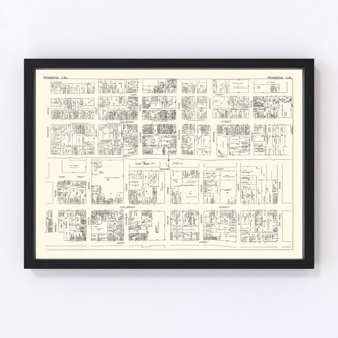 Pasadena Map 1929, Vintage Pasadena Map, Old Pasadena California Art ...