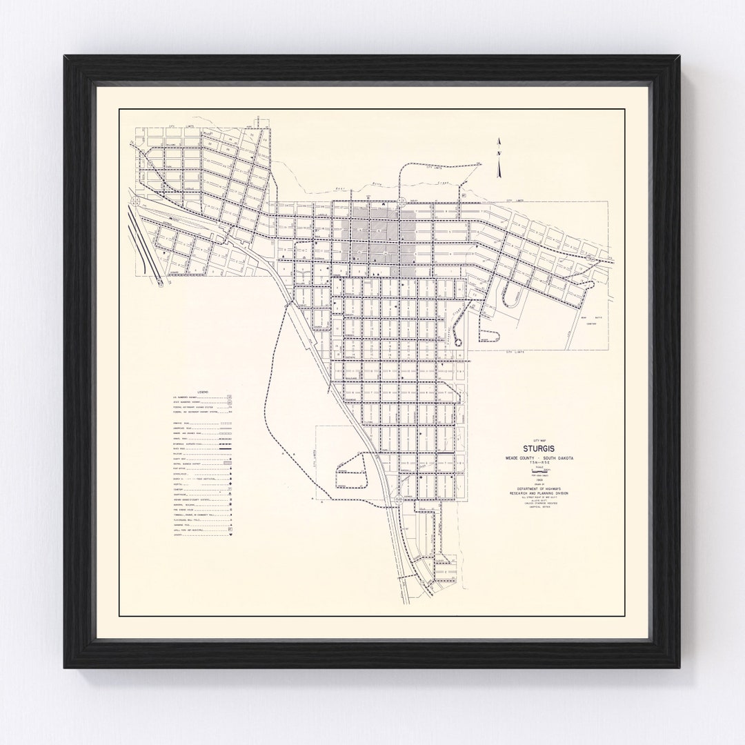 Sturgis Map 1969 Old Map of Sturgis South Dakota Art Vintage Print ...