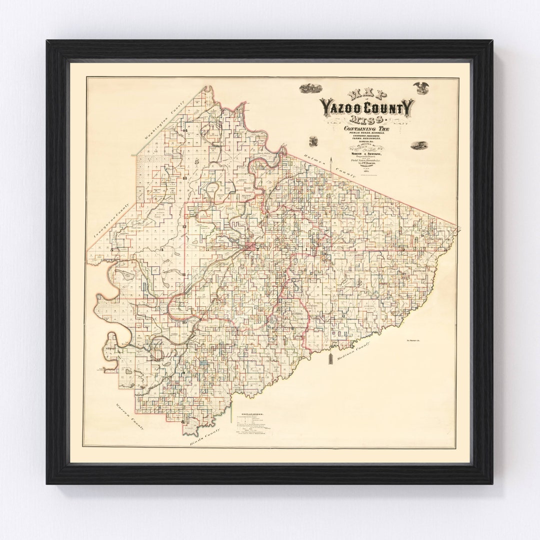 Yazoo County Map 1874, Vintage Yazoo County Map, Old Yazoo County ...