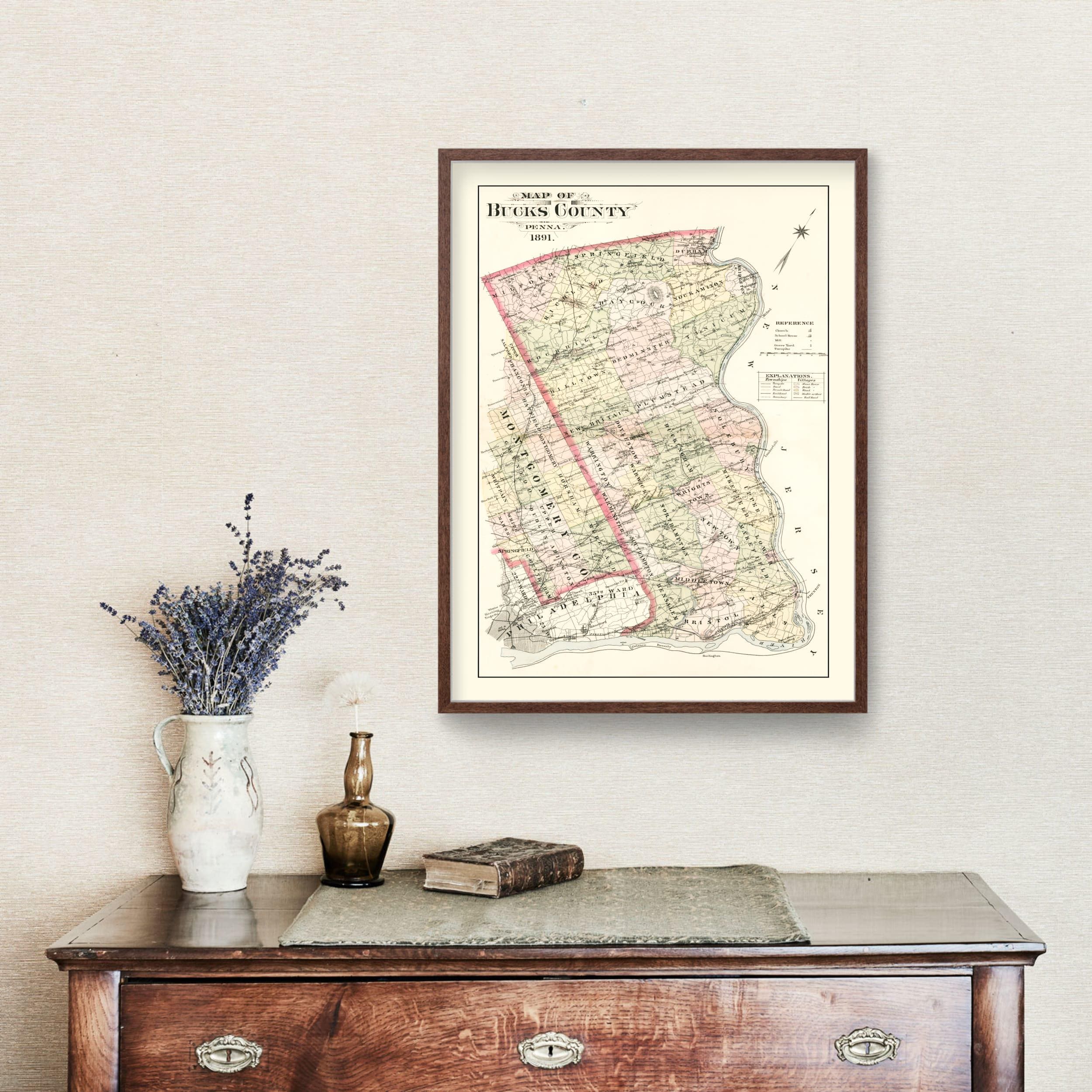 Bucks County Map 1891, Vintage Bucks County Map, Old Bucks County ...