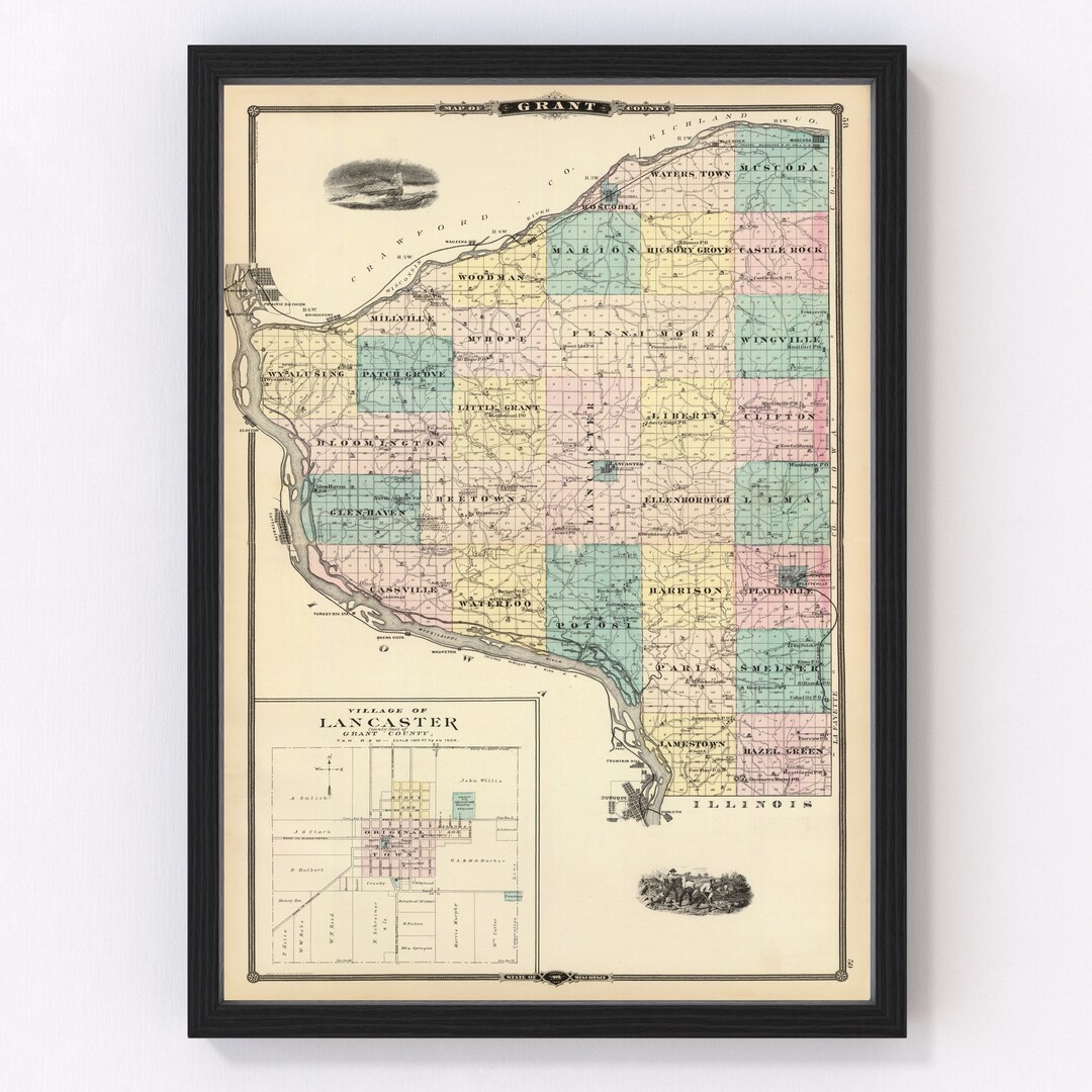 Grant County Map 1878, Vintage Grant County Map, Old Grant County ...