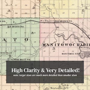 Manitowoc County WI Map 1878 Old Map of Manitowoc Wisconsin Art Vintage ...