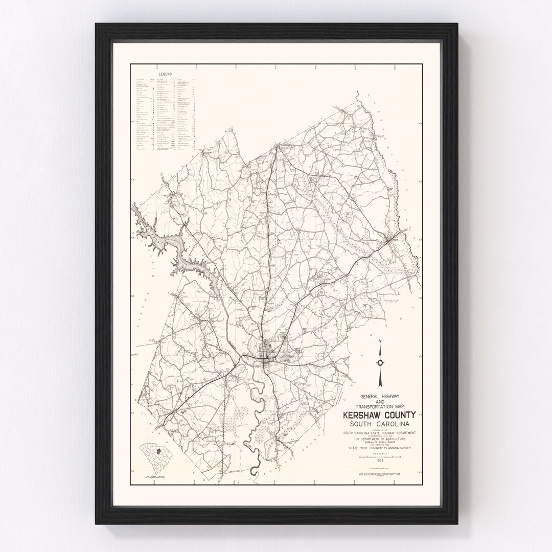 Kershaw County SC Map 1938 Old Map of South Carolina Art Vintage Print ...
