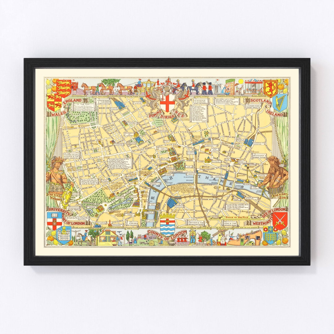 London Map 1938, Vintage London Map, Old London Art, Wall Art Gift for ...