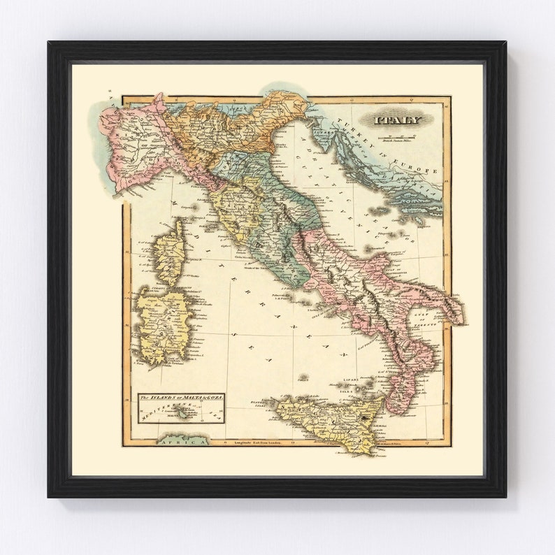 Italy Map 1823, Vintage Italy Map, Old Italy Art, Wall Art Gift for ...