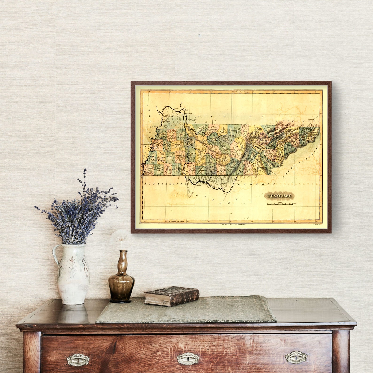 Tennessee Map 1826 - Old Map of Tennessee Art Vintage Print Framed Wall ...