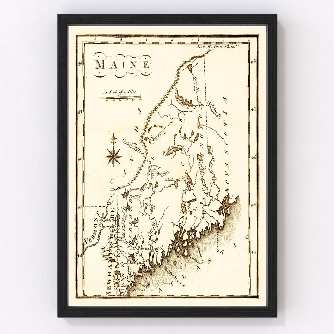 Maine Map 1795, Vintage Maine Map, Old Maine Art, Wall Art Gift for ...