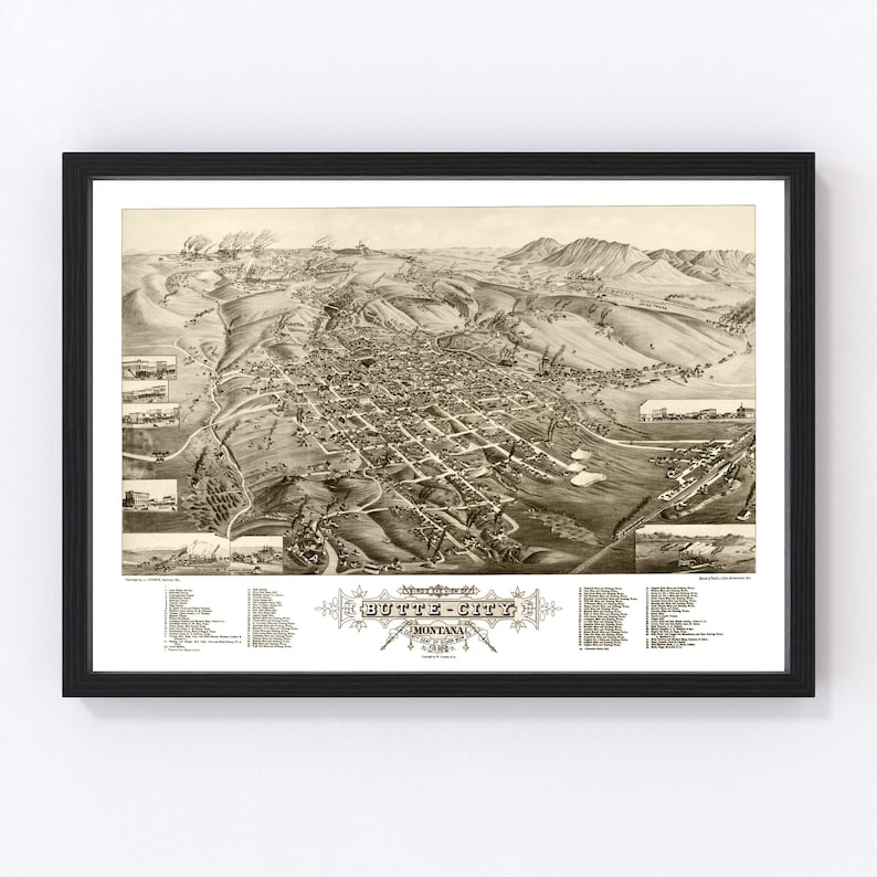 Butte City Map 1884 - Old Map of Butte City Montana Art Vintage Print ...