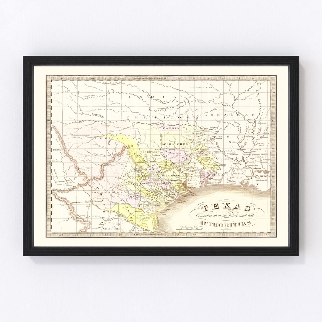 Texas Map 1842, Vintage Texas Map, Old Texas Art, Wall Art Gift for ...