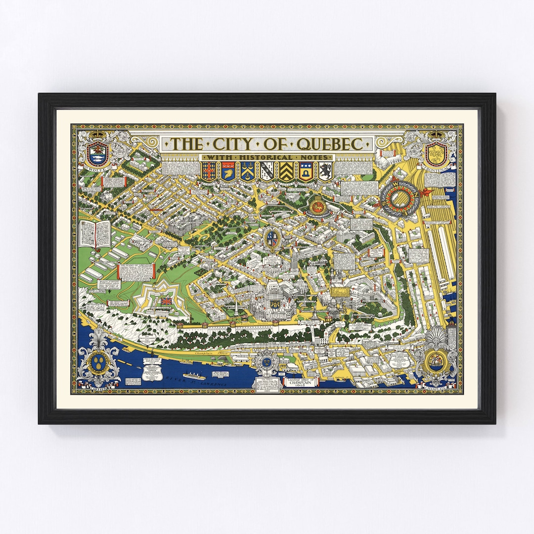 Quebec Map 1932 Old Map of Quebec Canada Art Vintage Print Framed Wall ...