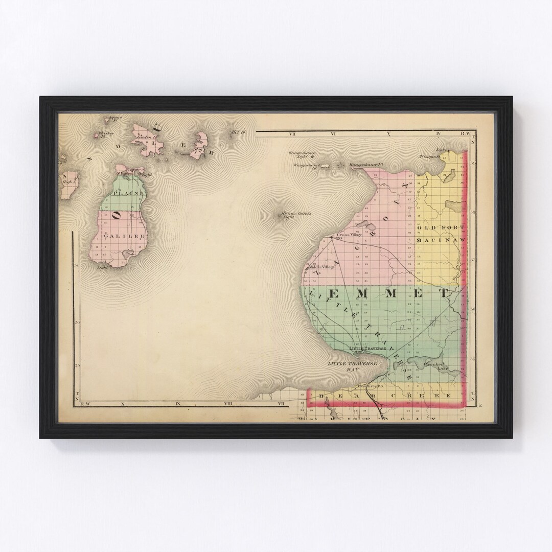Emmet County Map 1873, Vintage Emmet County Map, Old Emmet County ...