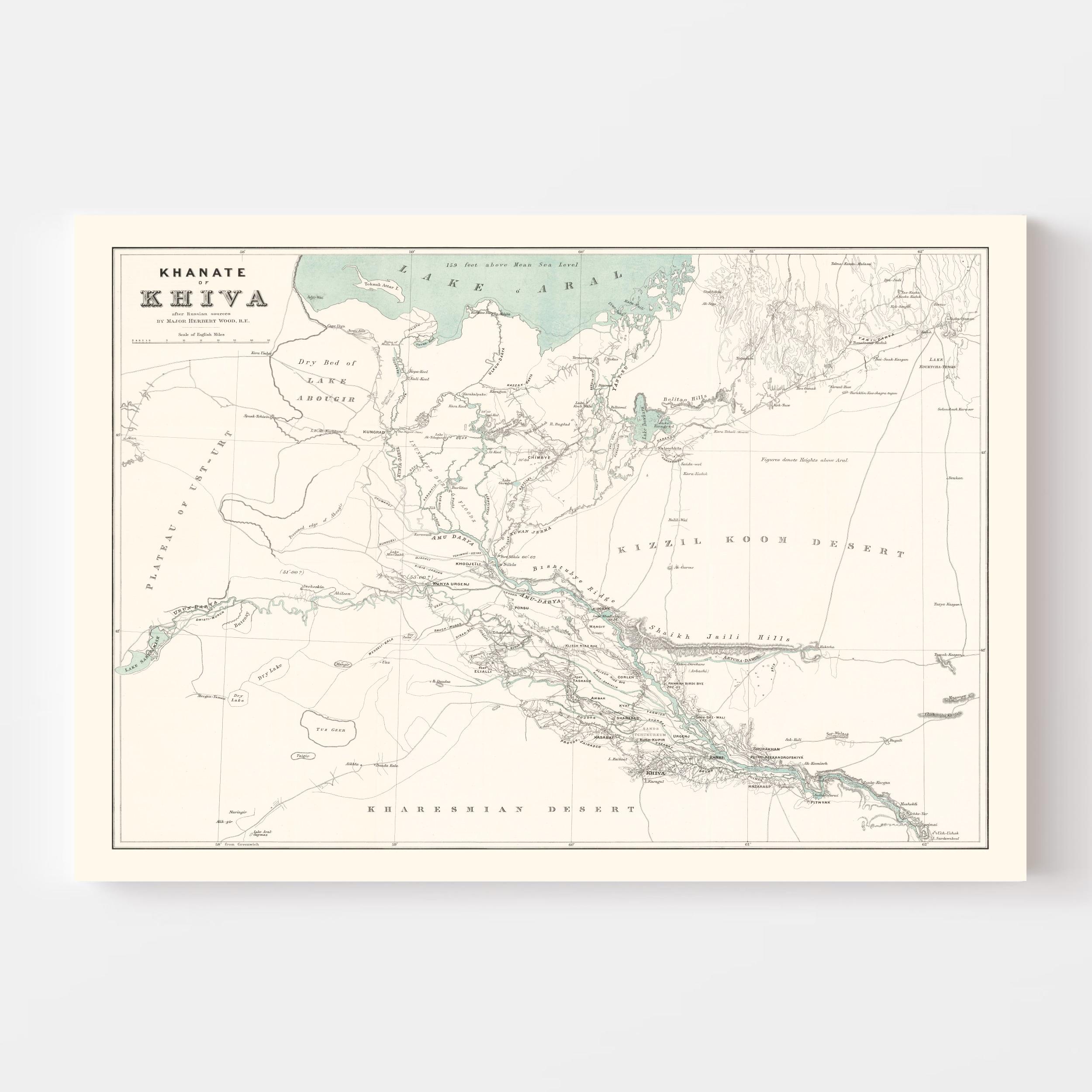 Khiva Map 1875, Vintage Khiva Map, Old Khiva Art, Wall Art Gift for ...