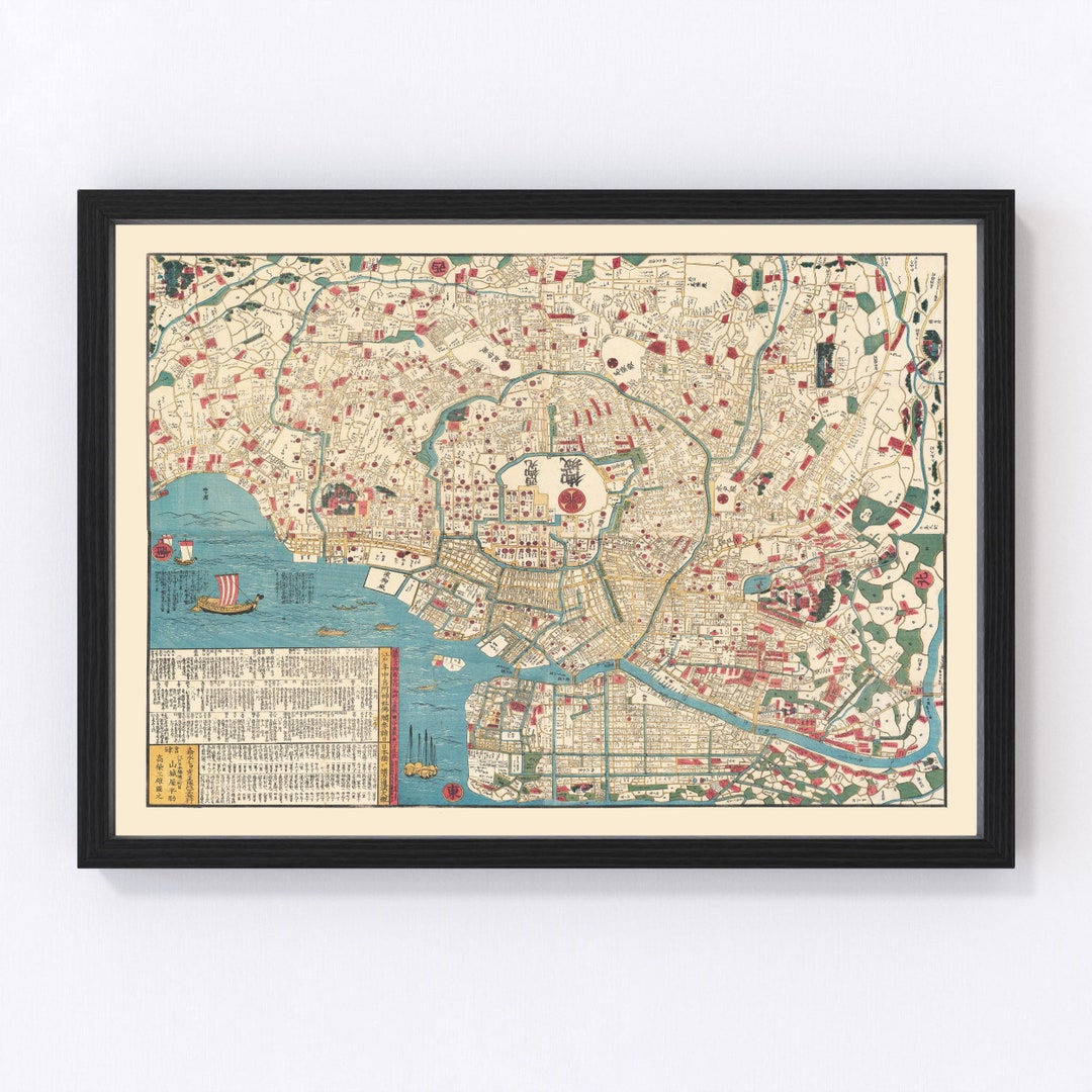 Tokyo Map 1854 - Old Map of Tokyo Japan Art Vintage Print Framed Wall ...