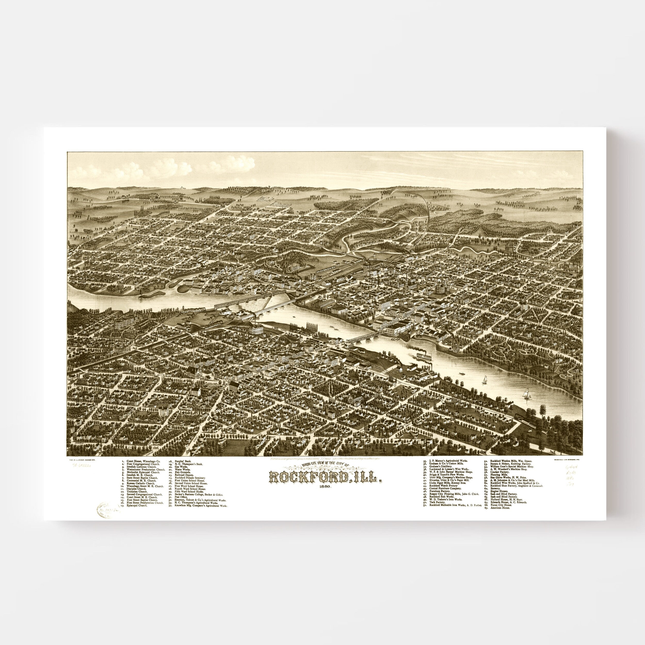 Rockford Map 1880 - Old Map of Rockford Illinois Art Vintage Print ...