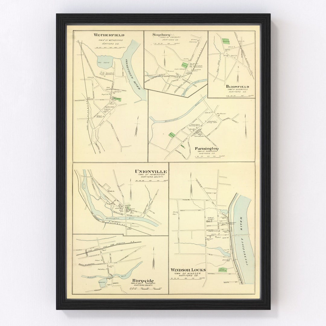 Wethersfield Map 1893 Old Map of Wethersfield Connecticut Art Vintage ...
