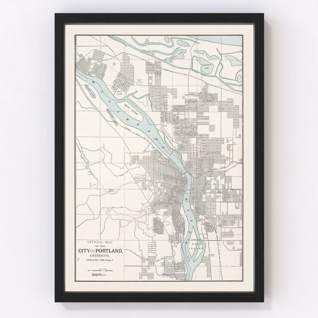 Portland Map 1901 Old Map of Portland Oregon Art Vintage Print Framed ...
