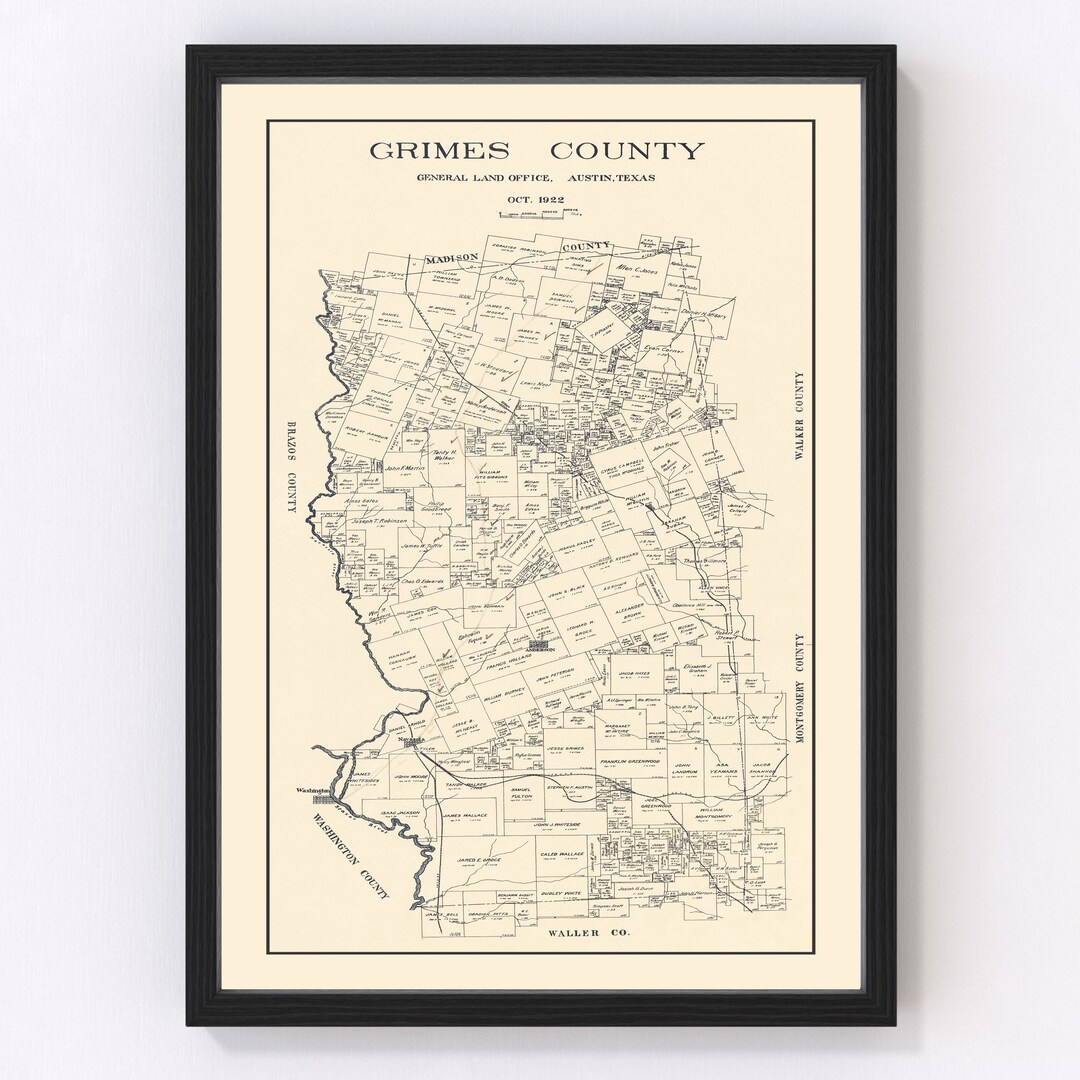 Grimes County Map 1922, Vintage Grimes County Map, Old Grimes County ...