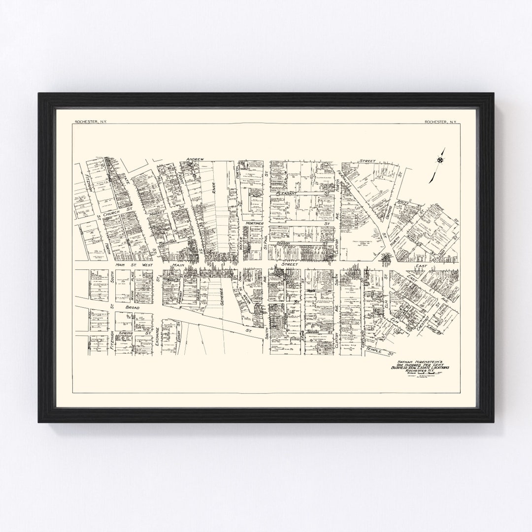 Rochester Map 1929 - Old Map of Rochester Business Section New York Art ...