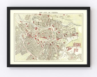 Vintage Vienna Austria Map 1901 Old Austrian Capital City Atlas Poster ...