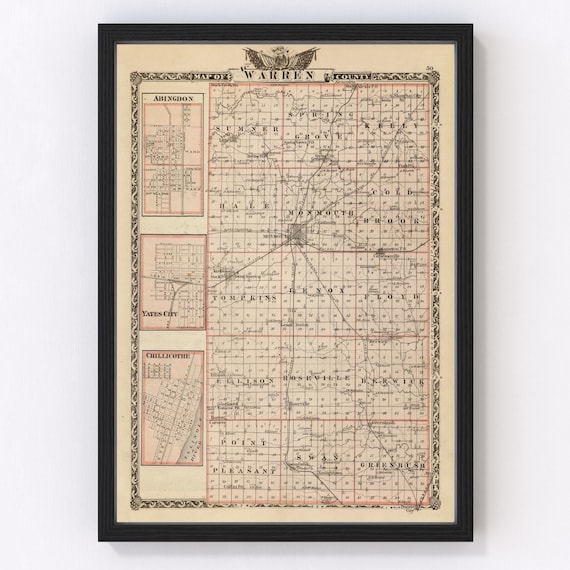Warren County IL Map 1876 Old Map of Monmouth Illinois Art - Etsy