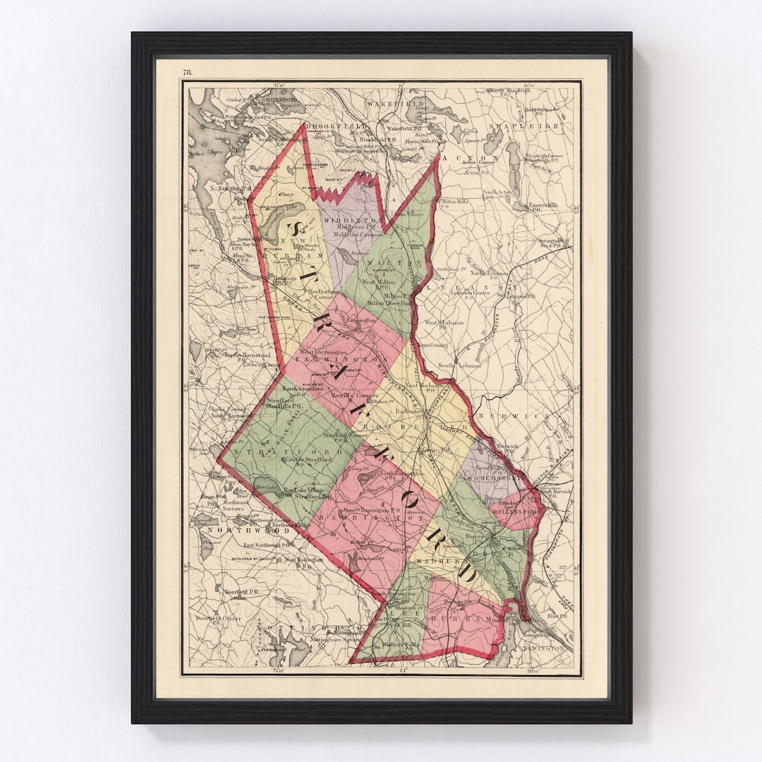 Strafford County Map 1877, Vintage Strafford County Map, Old Strafford ...