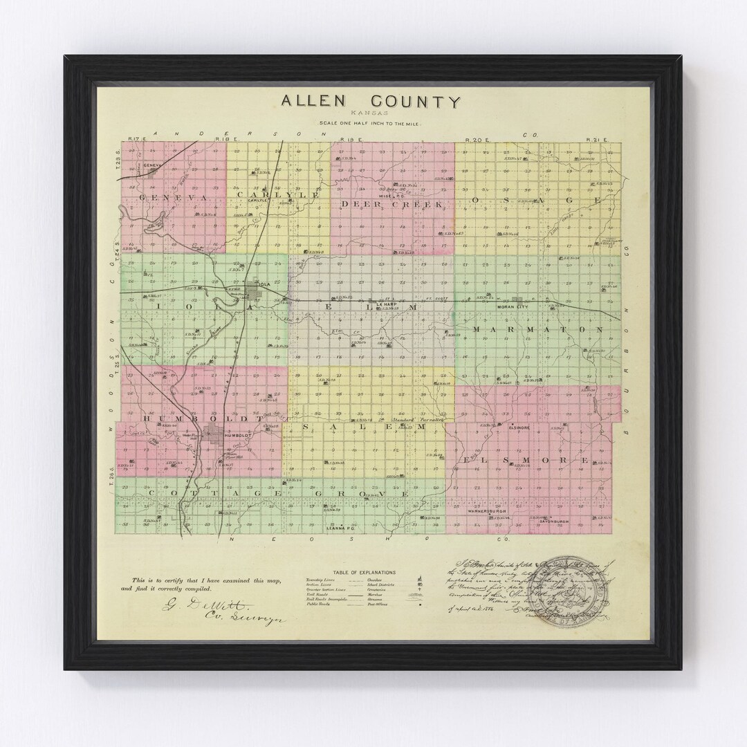 Allen County Map 1887, Vintage Allen County Map, Old Allen County ...