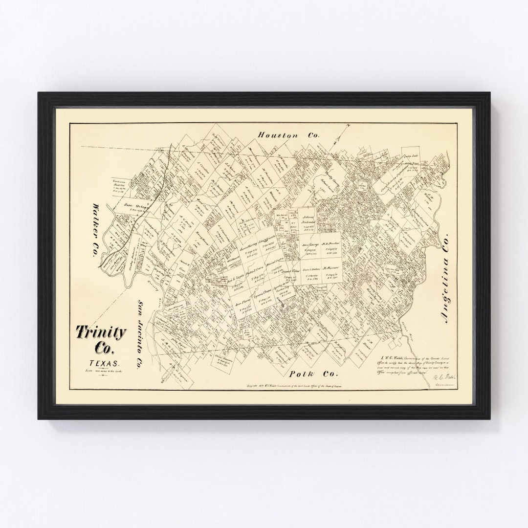 Trinity County Texas Map 1879 Old Map of Trinity County Texas Art ...