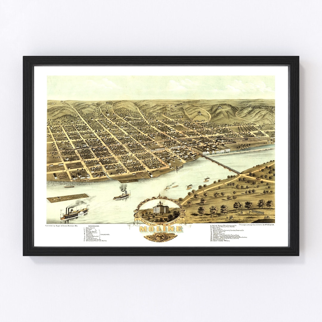 Moline Map 1869, Vintage Moline Map, Old Moline Illinois Art, Wall Art ...