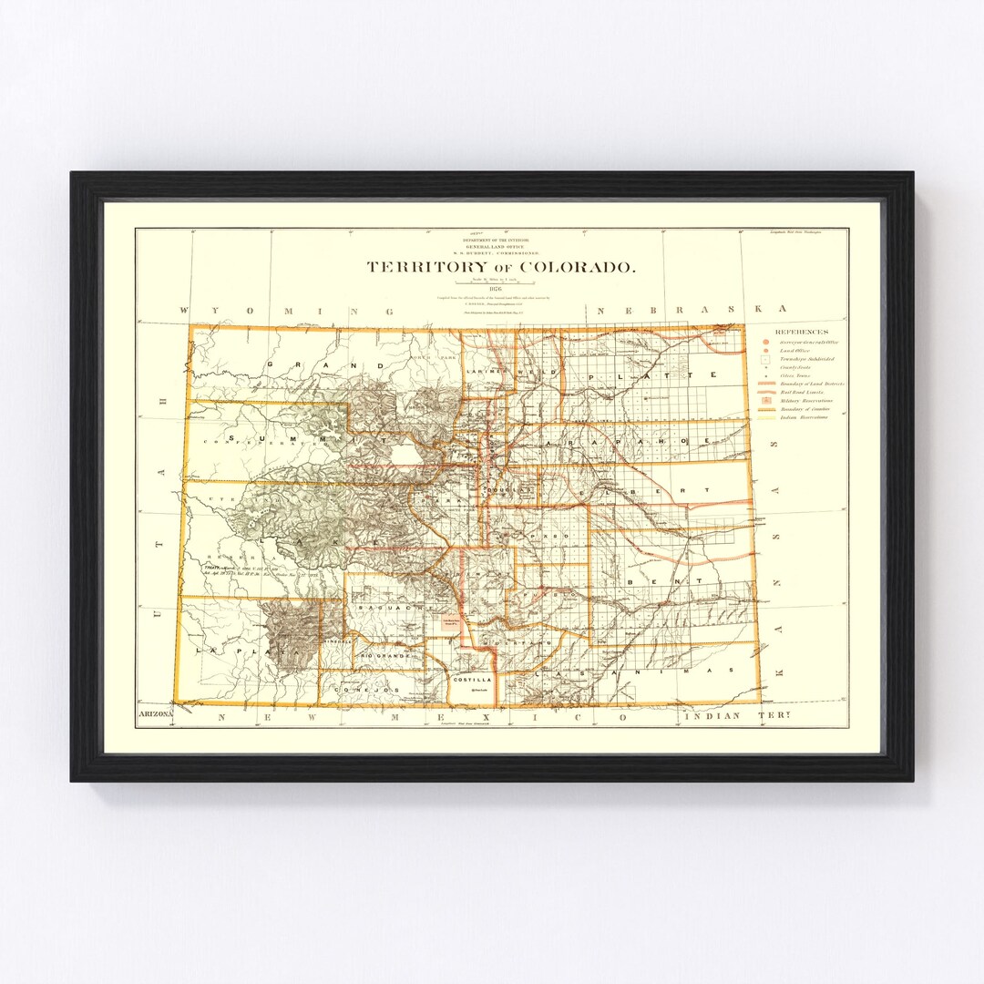 Colorado Map 1876, Vintage Colorado Map, Old Colorado Art, Wall Art ...